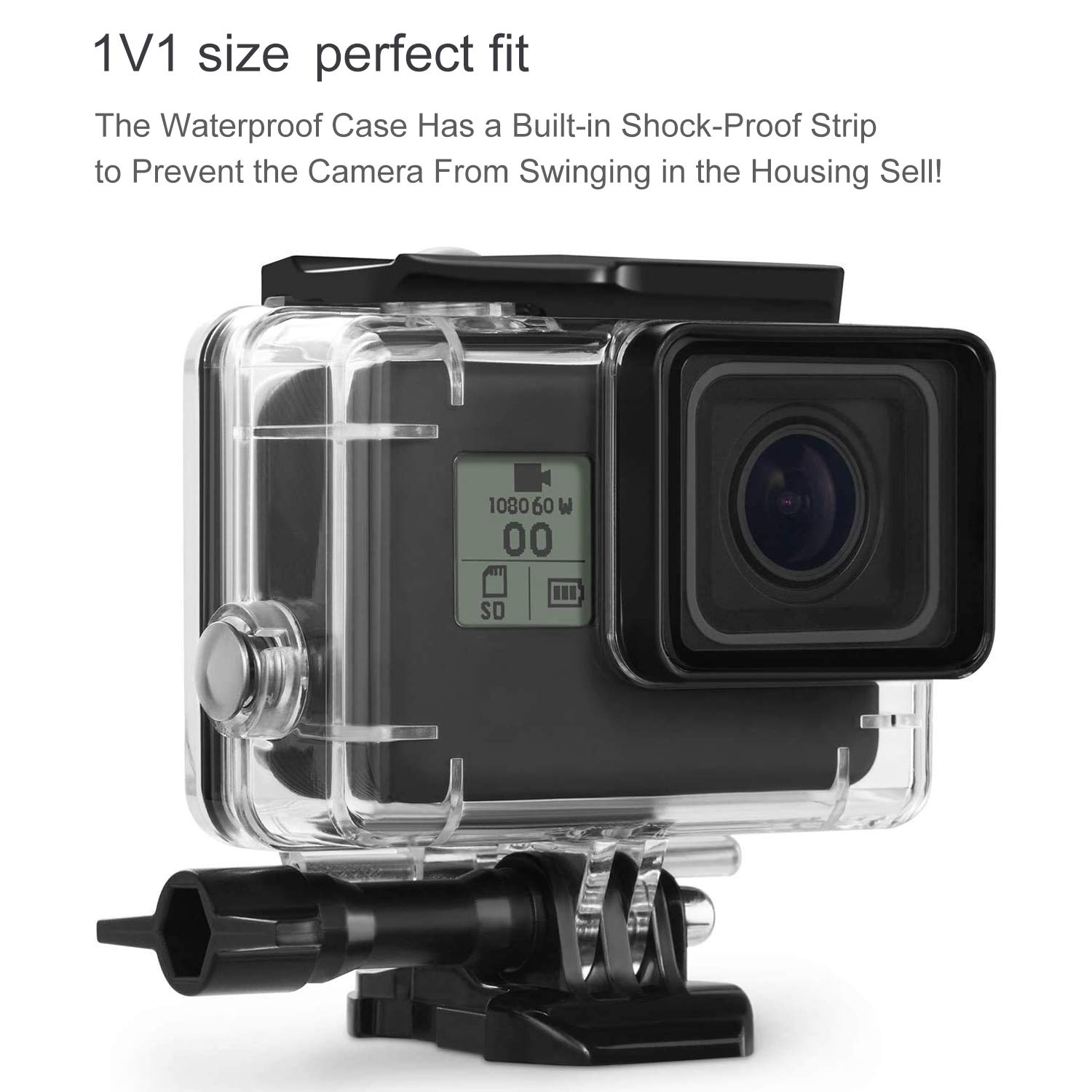 F1TP Waterproof Case Accessories for Go Pro Hero 8 Black Action Camera, 60M Waterproof Underwater Protective Shell，Accessories with Bracket, with Quick Release Mount and Thumbscrew