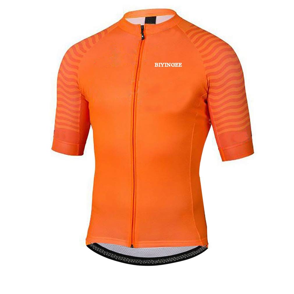 BIYINGEE Men's Cycling Jersey Short Sleeve Orange Style Size M