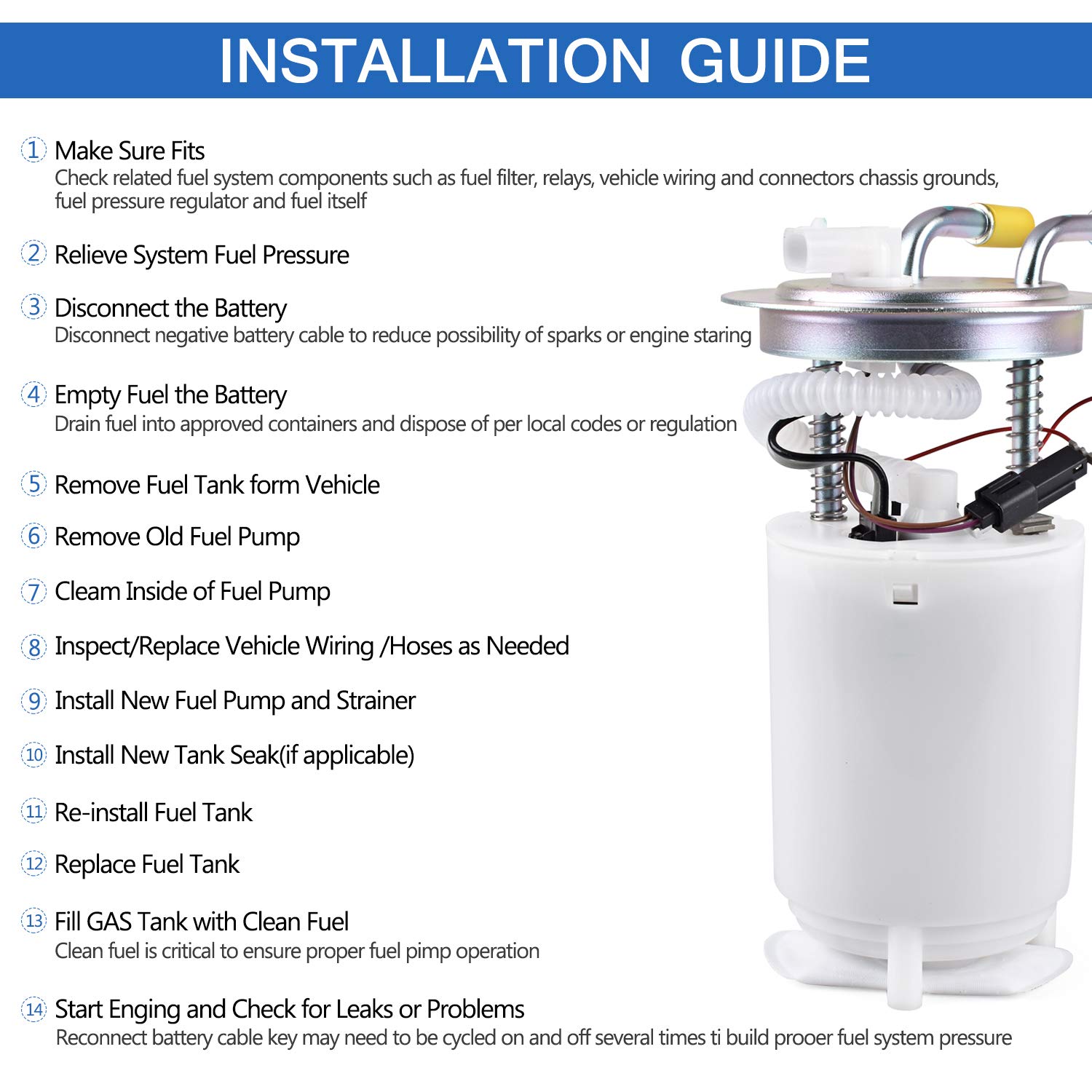 Fuel Pump Assembly w/Sensor Replace# E3549M Compatible with 02-04 Chevy Trailblazer & Trailblazer EXT; 04 Buick Rainier; 02-04 GMC & Oldsmobile Bravada; 03-05 Isuzu Ascender 4.2L I6/5.3L V8/4.3L V6