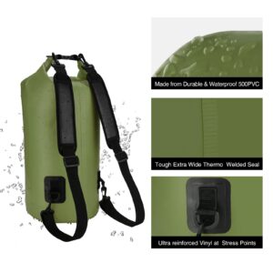 Piscifun Dry Bag, Waterproof Floating Backpack with Waterproof Phone Case for Kayking, Boating, Kayaking, Surfing, Rafting and Fishing, Army Green 5L