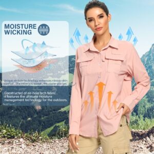 Women's Quick Dry UPF 50+ Sun Protection Long Sleeve Shirt Hiking Fishing Shirts,Pink,M