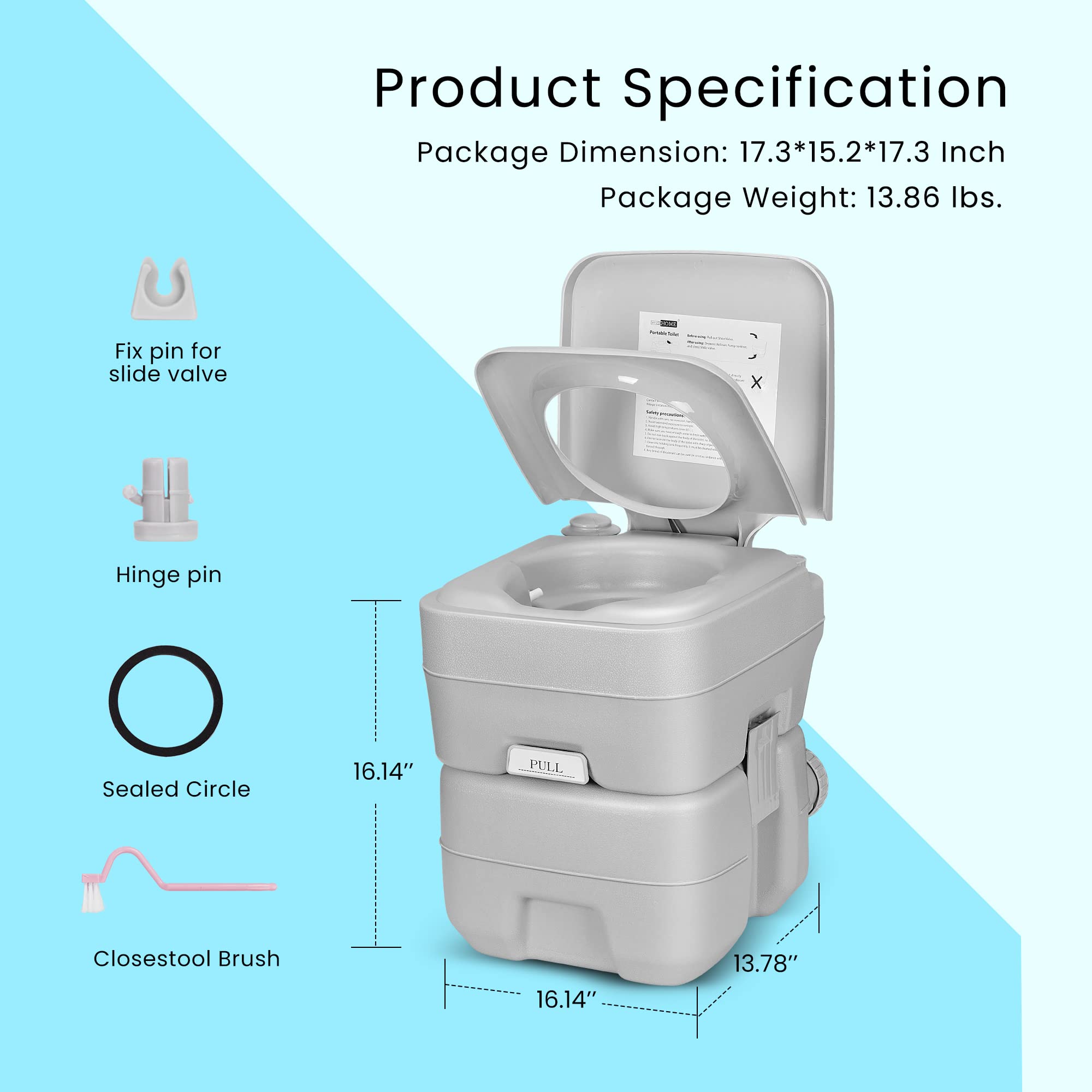 VIVOHOME 5.3 Gallon Waste Tank Portable Indoor Outdoor Toilet Compact Double-outlet Commode with Anti-leak Seal Ring and Cleaning Brush for Travel Camping RV Boating Fishing