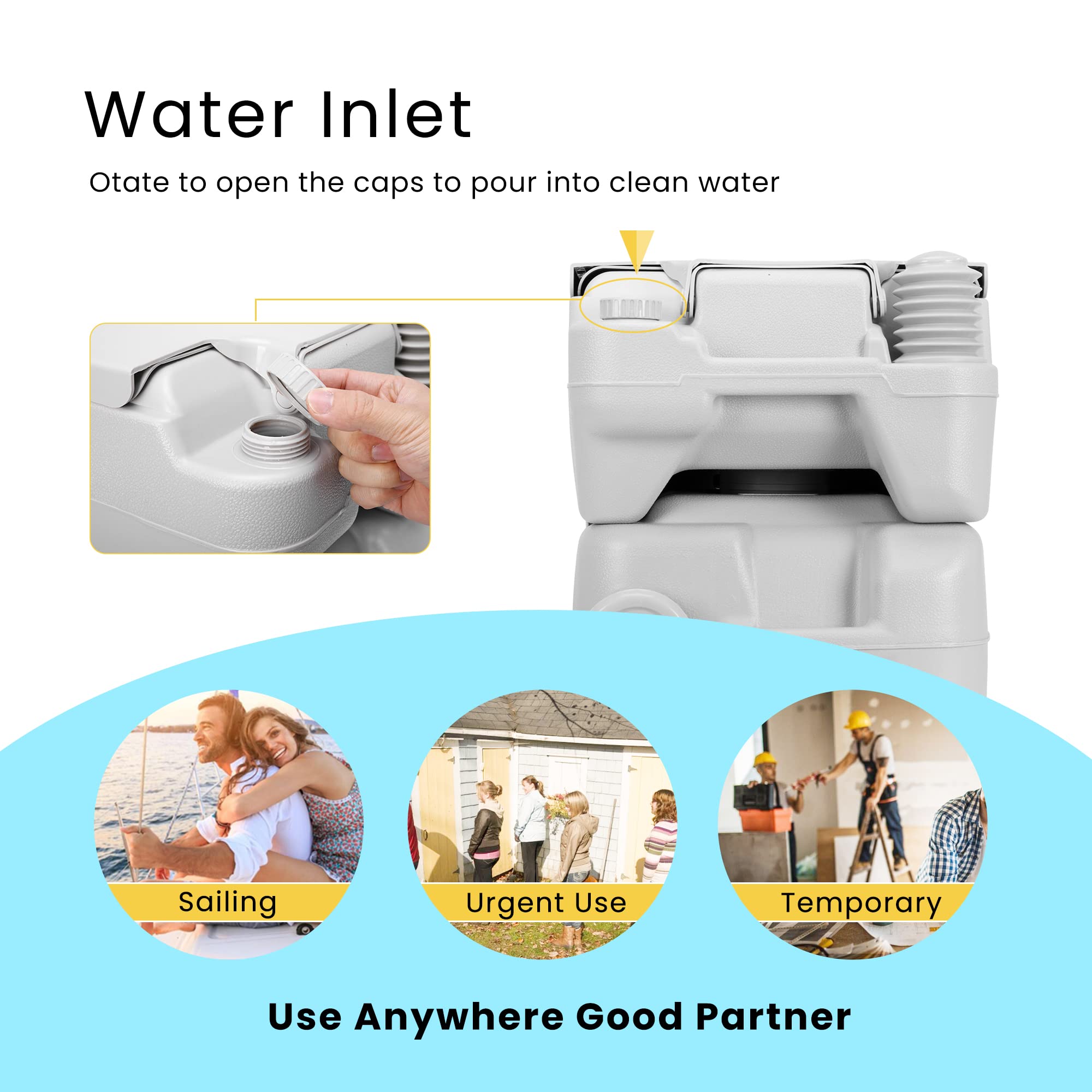 VIVOHOME 5.3 Gallon Waste Tank Portable Indoor Outdoor Toilet Compact Double-outlet Commode with Anti-leak Seal Ring and Cleaning Brush for Travel Camping RV Boating Fishing