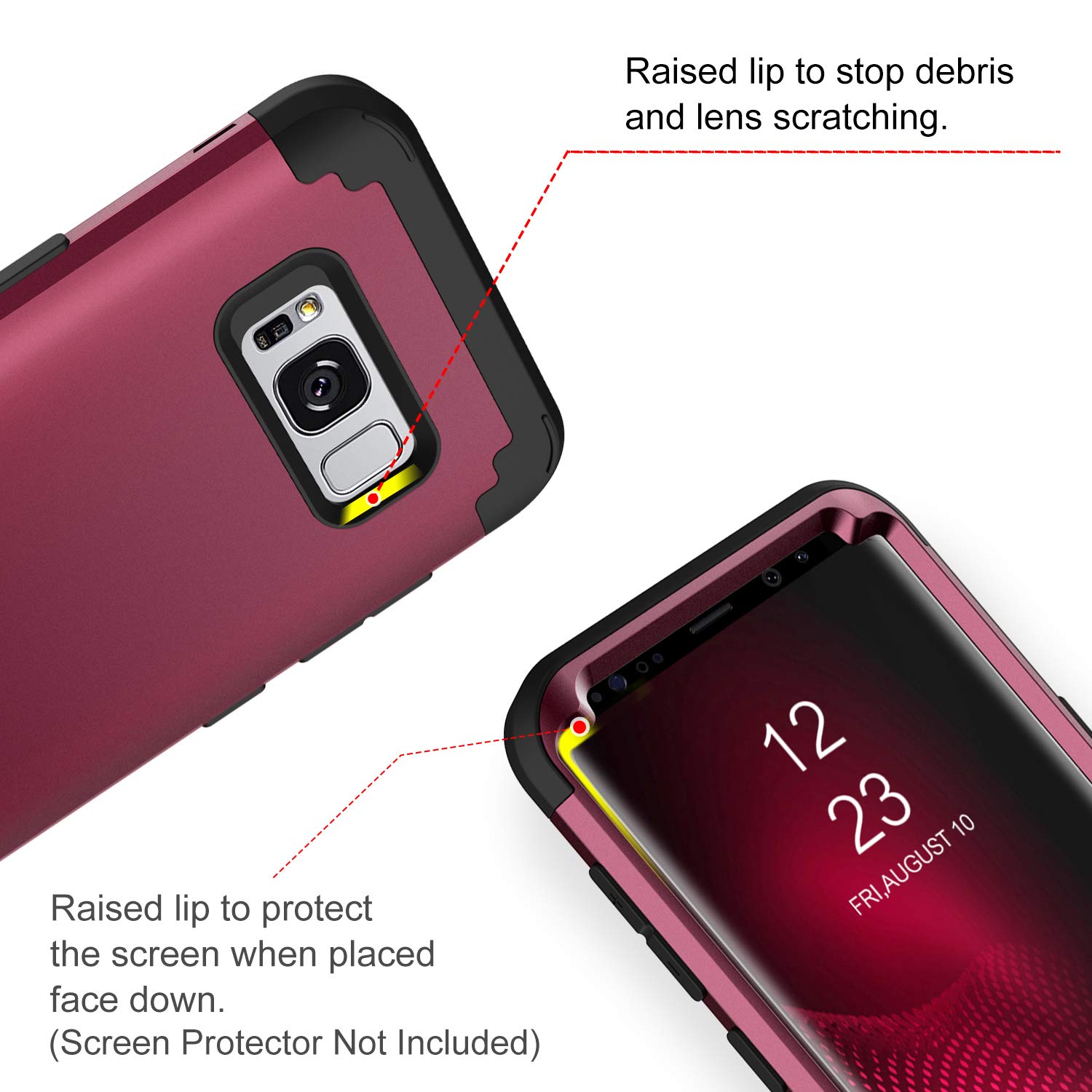 BENTOBEN Case for Galaxy S8 5.8", Heavy Duty Full Body Rugged Shockproof Hybrid Three Layer Hard Plastic Soft Rubber Bumper Protective Phone Cases Cover for Samsung Galaxy S8 5.8", Wine Red/Burgundy