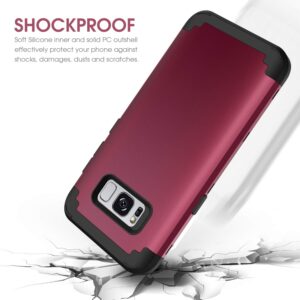 BENTOBEN Case for Galaxy S8 5.8", Heavy Duty Full Body Rugged Shockproof Hybrid Three Layer Hard Plastic Soft Rubber Bumper Protective Phone Cases Cover for Samsung Galaxy S8 5.8", Wine Red/Burgundy