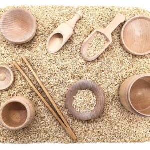 SimplytoPlay Sensory Bin Tools, Montessori Toys for Toddlers, Waldorf Toys, Wooden Scoops and Tongs for Transfer Work and Fine Motor Learning