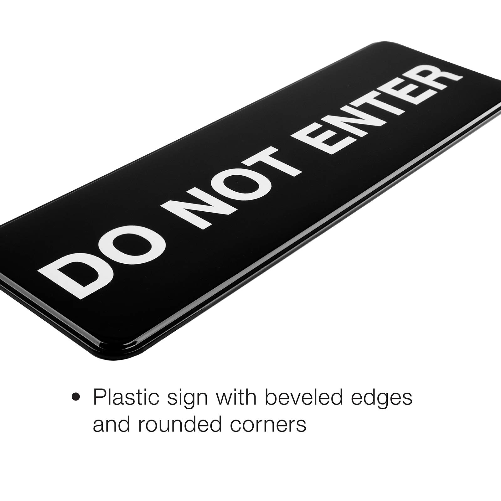 Excello Global Products Do Not Enter Sign: Easy to Mount Informative Plastic Sign with Symbols 9"x3", Pack of 3 (Black)