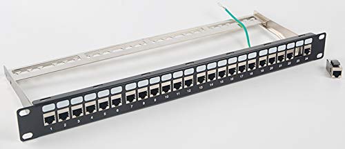 Detroit Packing Co. 24 Port CAT6A RJ45 Through Coupler Patch Panel with Back Bar, Wallmount or Rackmount, Compatible with Cat5, Cat5e, Cat6, Cat6A, UTP STP Cabling (CAT6a Shielded, 24-Port)