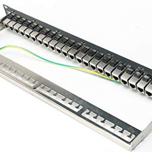 Detroit Packing Co. 24 Port CAT6A RJ45 Through Coupler Patch Panel with Back Bar, Wallmount or Rackmount, Compatible with Cat5, Cat5e, Cat6, Cat6A, UTP STP Cabling (CAT6a Shielded, 24-Port)