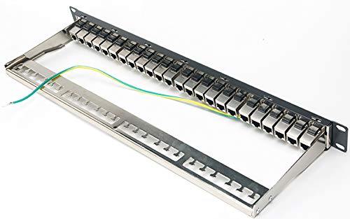 Detroit Packing Co. 24 Port CAT6A RJ45 Through Coupler Patch Panel with Back Bar, Wallmount or Rackmount, Compatible with Cat5, Cat5e, Cat6, Cat6A, UTP STP Cabling (CAT6a Shielded, 24-Port)