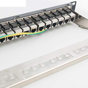 Detroit Packing Co. 24 Port CAT6A RJ45 Through Coupler Patch Panel with Back Bar, Wallmount or Rackmount, Compatible with Cat5, Cat5e, Cat6, Cat6A, UTP STP Cabling (CAT6a Shielded, 24-Port)