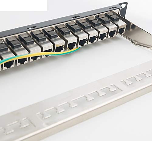 Detroit Packing Co. 24 Port CAT6A RJ45 Through Coupler Patch Panel with Back Bar, Wallmount or Rackmount, Compatible with Cat5, Cat5e, Cat6, Cat6A, UTP STP Cabling (CAT6a Shielded, 24-Port)