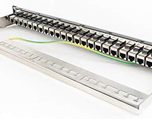 Detroit Packing Co. 24 Port CAT6A RJ45 Through Coupler Patch Panel with Back Bar, Wallmount or Rackmount, Compatible with Cat5, Cat5e, Cat6, Cat6A, UTP STP Cabling (CAT6a Shielded, 24-Port)