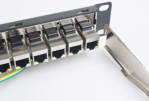 Detroit Packing Co. 24 Port CAT6A RJ45 Through Coupler Patch Panel with Back Bar, Wallmount or Rackmount, Compatible with Cat5, Cat5e, Cat6, Cat6A, UTP STP Cabling (CAT6a Shielded, 24-Port)