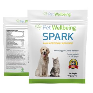 Pet Wellbeing Spark Daily Nutritional Greens Superfood for Dogs & Cats - Probiotics, Digestive Enzymes, Amino Acids, Antioxidants, Vitamin D, Spirulina & More - Vet-Formulated - 3.53 oz (100 g) Powder