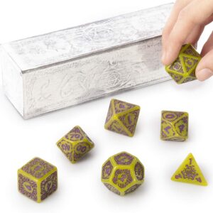 Wiz Dice Titan 25mm Dice - Large Polyhedral Dice Set for Various Role Playing Dice Games - Achlys 7 Cnt -DND Dice Set with a Wooden Dice Box - Includes D4, D6, D8, D10, D10(0), D12 & D20