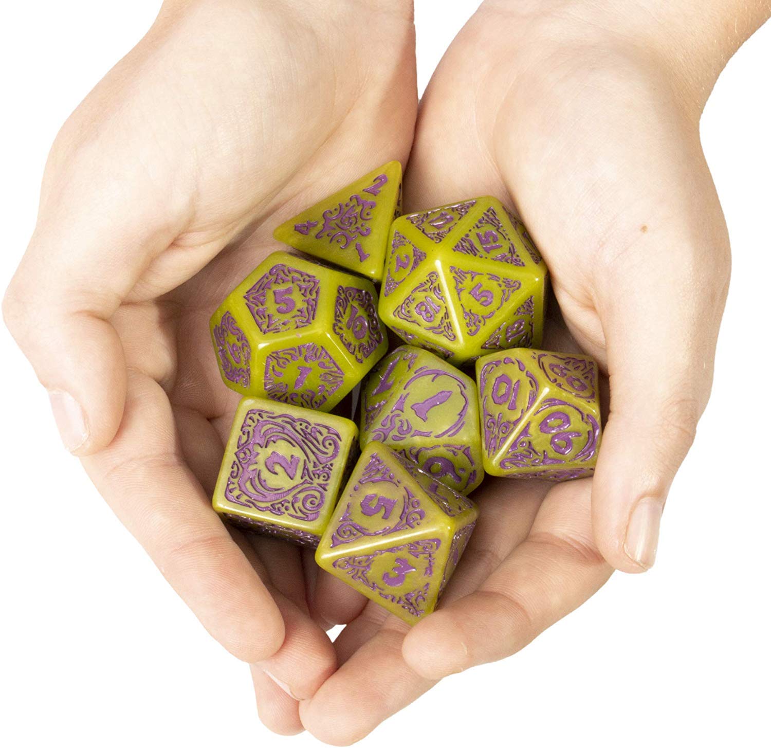 Wiz Dice Titan 25mm Dice - Large Polyhedral Dice Set for Various Role Playing Dice Games - Achlys 7 Cnt -DND Dice Set with a Wooden Dice Box - Includes D4, D6, D8, D10, D10(0), D12 & D20