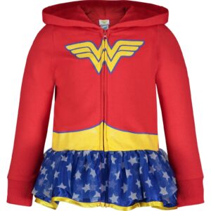 warner bros justice league wonder woman little girls zip up costume hoodie red 7-8