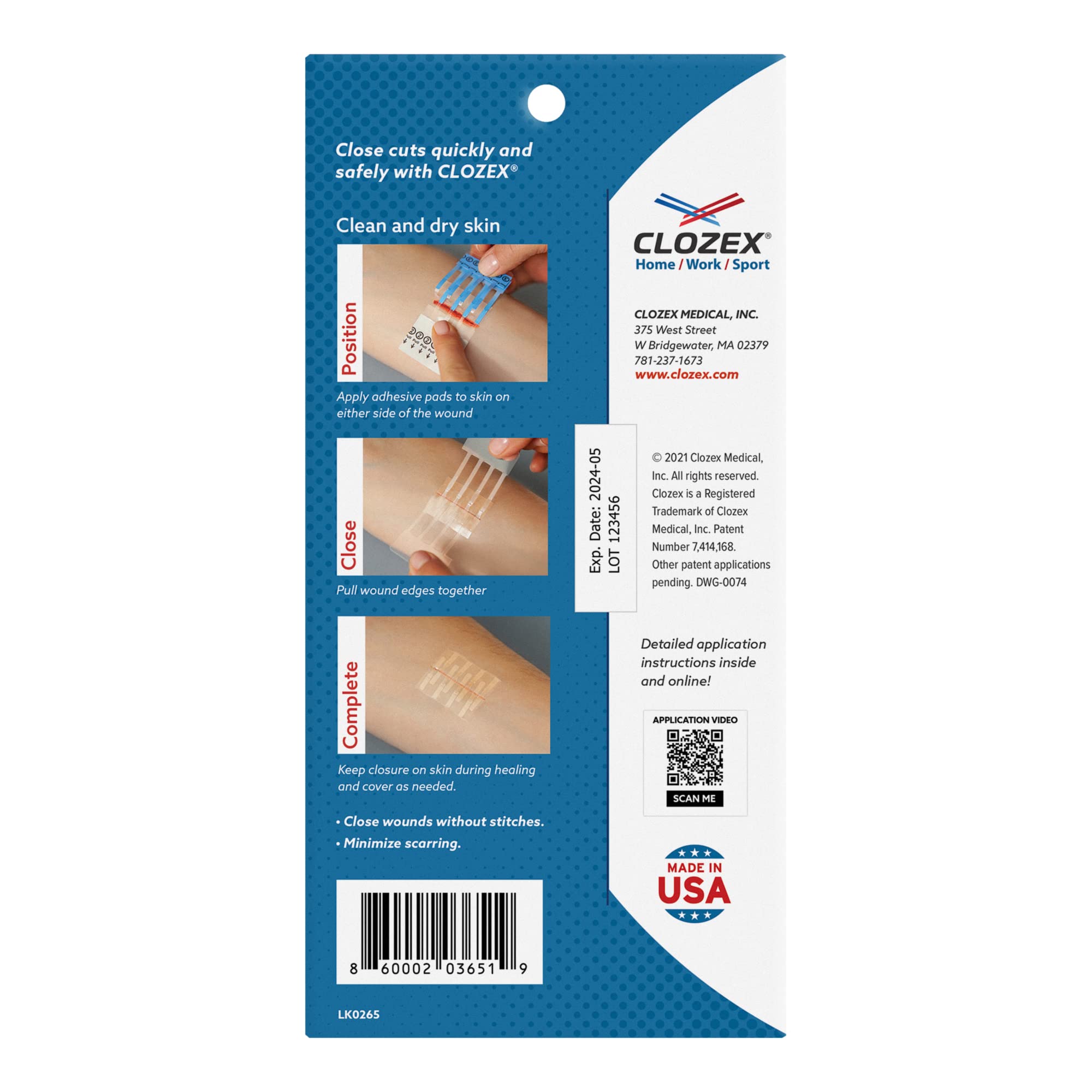 Clozex Complete Emergency Laceration Kit - Repair Wounds Without Stitches. FDA Cleared Skin Clean Cover Closure Device for 2 Individual Or Combine for 2 1/2 in. Length