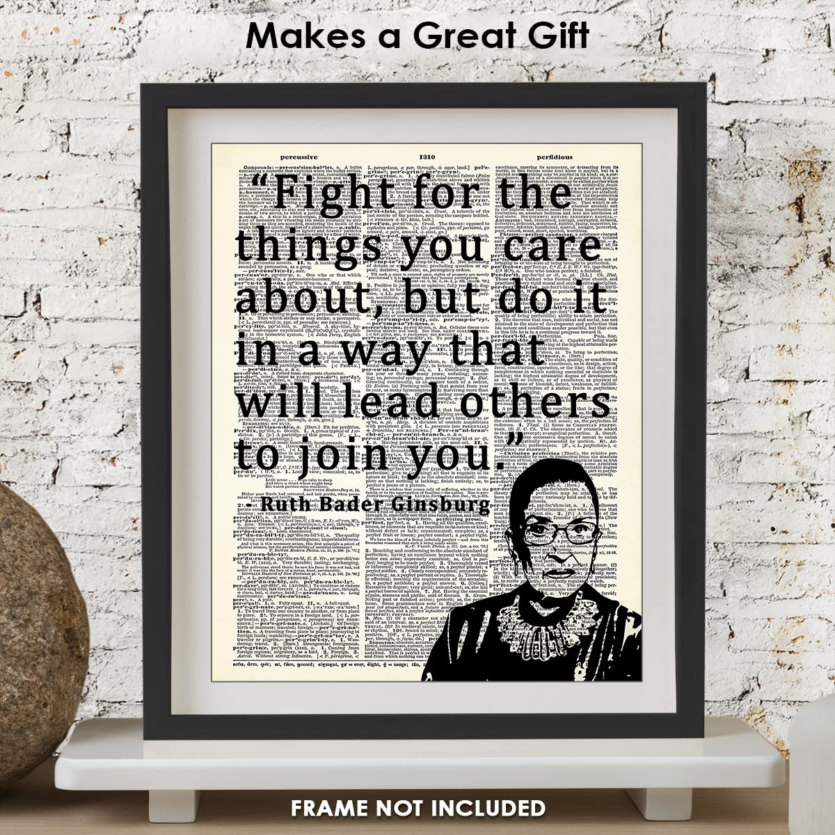 Inspirational Ruth Bader Ginsburg Wall Art - Set of 3, White, 8x10 RBG Poster, RBG Wall Art & Motivational Wall Art, Positive Affirmations Wall Decor for Bedroom & Office Decor for Men & Women