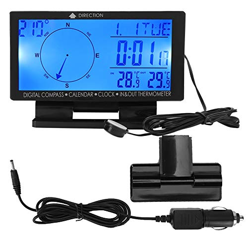 KIMISS LCD Digital Display Screen Car, CD60 Multifunctional Digital Car Automobile Thermometer Gauge with Time Navigation Function