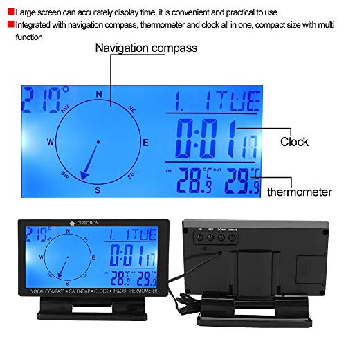 KIMISS LCD Digital Display Screen Car, CD60 Multifunctional Digital Car Automobile Thermometer Gauge with Time Navigation Function