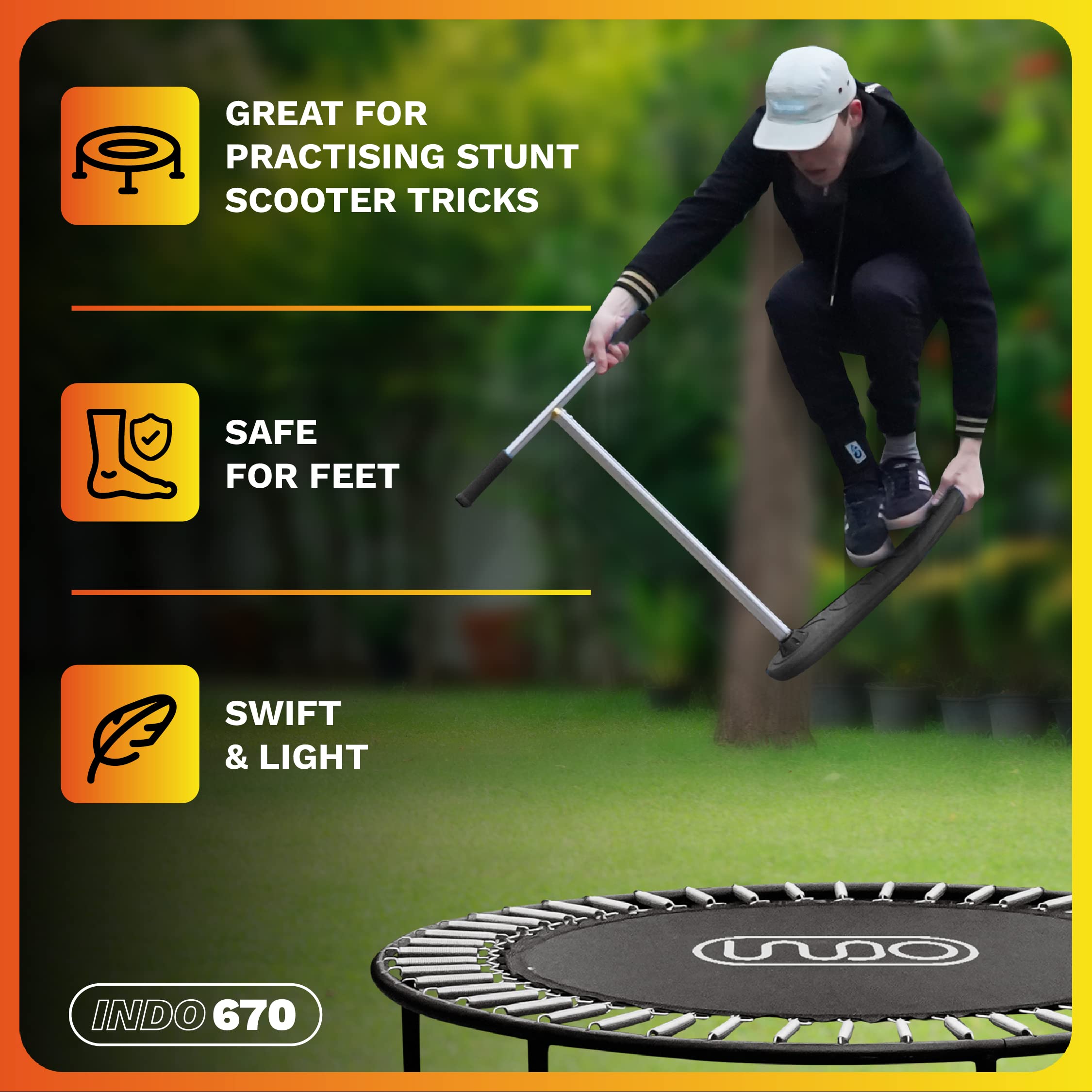 The Indo Trick Scooter - Trampoline Scooter -Stunt Scooter for Teens, Kids and Adults - Pro Scooter Tricks - Indoors and Outdoors Scooter - Professionals and Beginners