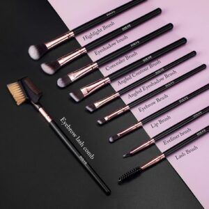 Makeup Brushes SOLVE Professional 16pcs Brushes Set with case，face makeup brushes set foundation eyeshadow brush set travel make up brushes with wooden Handle Softy synthetic fiber（𝑩𝒍𝒂𝒄𝒌 & 𝑹𝒐𝒔𝒆）