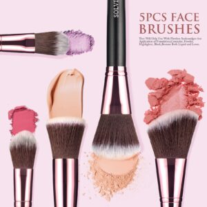 Makeup Brushes SOLVE Professional 16pcs Brushes Set with case，face makeup brushes set foundation eyeshadow brush set travel make up brushes with wooden Handle Softy synthetic fiber（𝑩𝒍𝒂𝒄𝒌 & 𝑹𝒐𝒔𝒆）