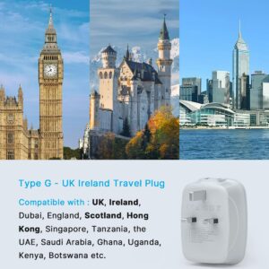 [3-Pack] UK Ireland Travel Plug Adapter, VINTAR International Power Adaptor with 1USB C, 2American Outlets and 3USB Ports, 6 in 1 Type G Plug Adapter