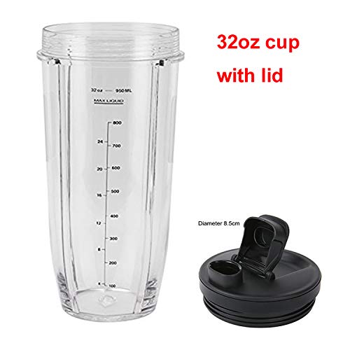 Replacement parts 7 male fins blade with 32oz cup and spout lid for 1200W Nutri Ninja Auto-IQ Smooth Boost Blender:BL490 30/BL491 30/BL492 30/BL492W 30/ BL493Z 30/BL494 30 (10, 27)