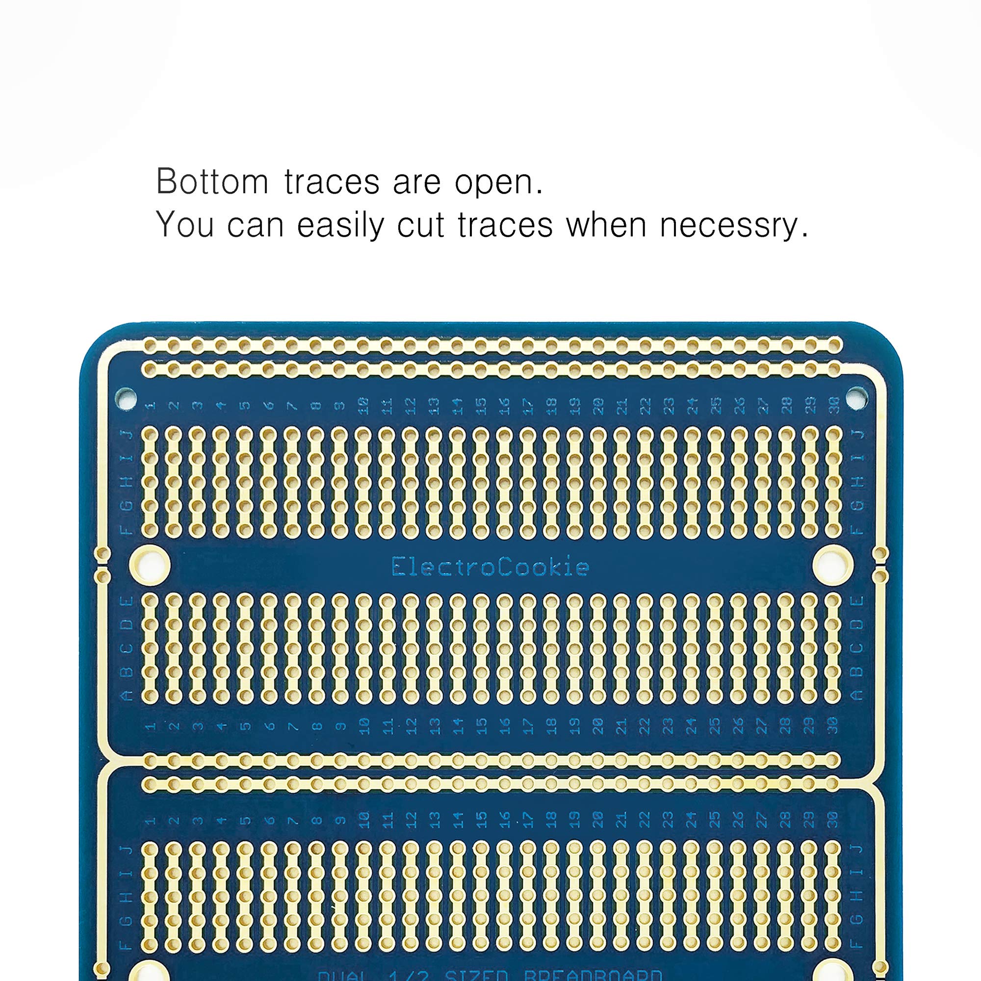 ElectroCookie Solderable Breadboard PCB Double Column Board for Electronics Projects Compatible for DIY Arduino Soldering Projects, Gold-Plated (3 Pack, Blue)