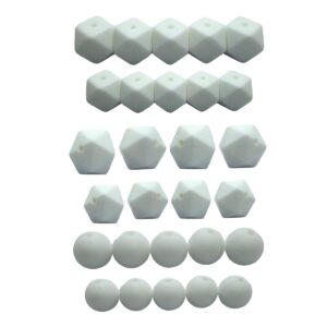 alenybeby 50pcs diy silicone pearl beads set 14/17mm hexagon icosahedron 12/15mm round beads for keychain mom craft necklace jewelry making