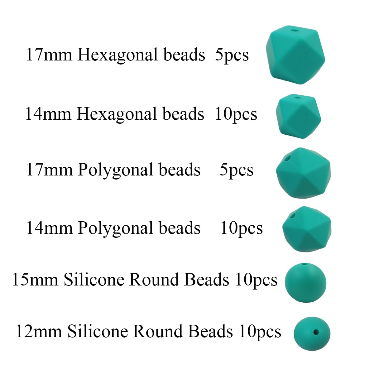 Alenybeby 50pcs DIY Silicone Pearl Beads Set 14/17mm Hexagon Icosahedron 12/15mm Round Beads for Keychain Mom Craft Necklace Jewelry Making