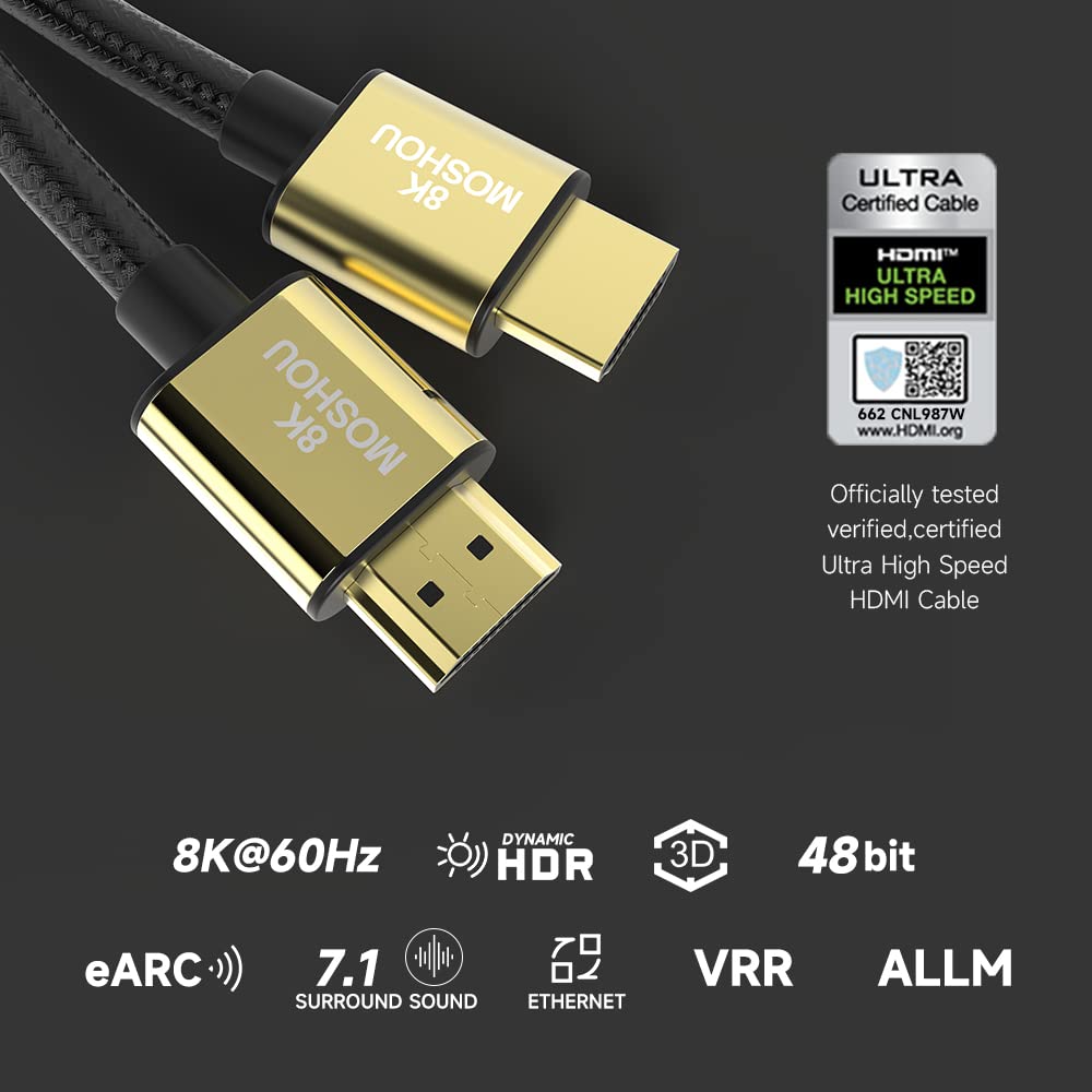 HDMI Cable 2.1 4K@120Hz Certification 48Gbps 9Feet,Ultra High Speed 8K HDMI Cable Nylon Gold-plated interface Supports 1440p 144hz HDMI,8K@60Hz,ALLM,VRR,HDR,eARC,DTS,For PS5,XBox,RTX3090(9 Feet)