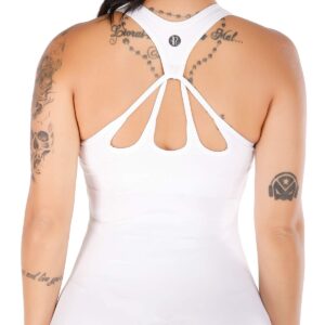 RUNNING GIRL Tank Top for Women, Workout Ribbed White Sports Bra Racerback Long Tank Tops Loose Fit Plus Size(BX2356 White, CN:L,US:M)