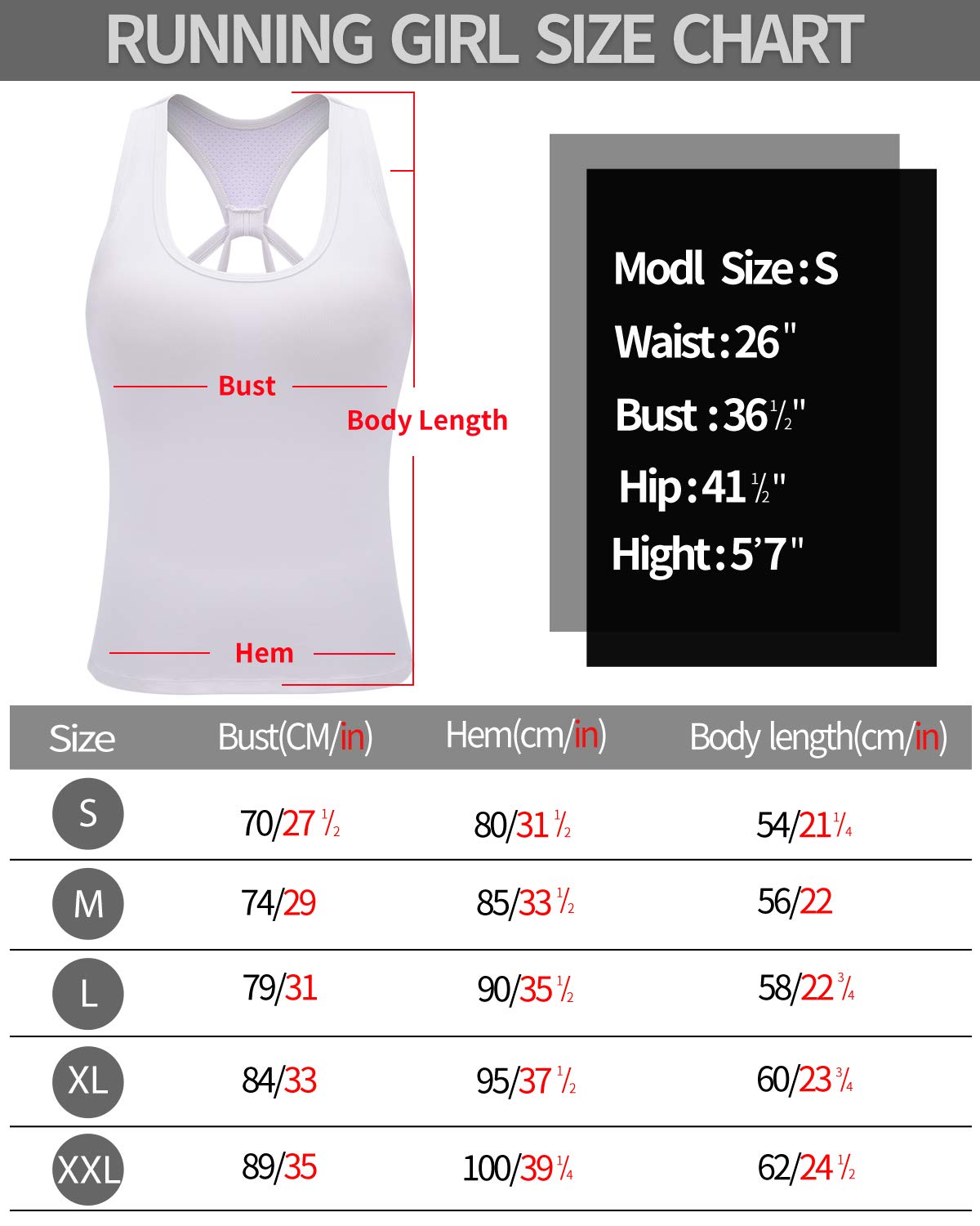 RUNNING GIRL Tank Top for Women, Workout Ribbed White Sports Bra Racerback Long Tank Tops Loose Fit Plus Size(BX2356 White, CN:L,US:M)