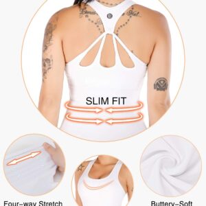 RUNNING GIRL Tank Top for Women, Workout Ribbed White Sports Bra Racerback Long Tank Tops Loose Fit Plus Size(BX2356 White, CN:L,US:M)