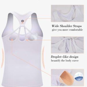 RUNNING GIRL Tank Top for Women, Workout Ribbed White Sports Bra Racerback Long Tank Tops Loose Fit Plus Size(BX2356 White, CN:L,US:M)