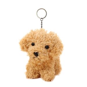 cute stuffed animal dog plush animal keychain, fashion accessory backpack clips, kindergarten gift, handbag pendant, 5 inch (gold)