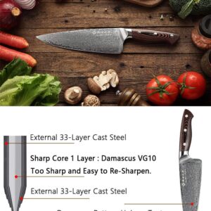 Damascus Chef Knife 8 Inch Kitchen Knives Professional Super Steel VG10 High Carbon Stainless Very Sharp Damascus Steel Knife Comfortable Ergonomic Micarta Handle Luxury Gift Box