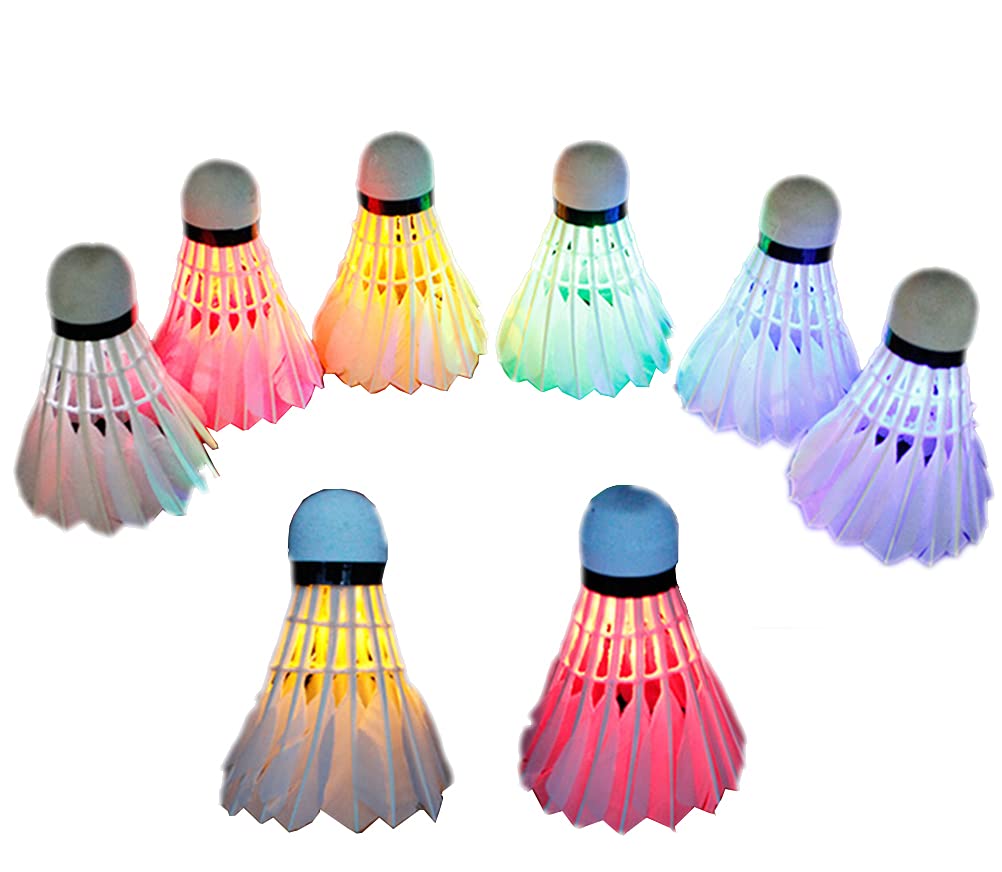 [8 Pack] LED Badminton Set, Shuttlecock Dark Night Glow Birdies Lighting Outdoor Indoor Sport Activities,Colorful