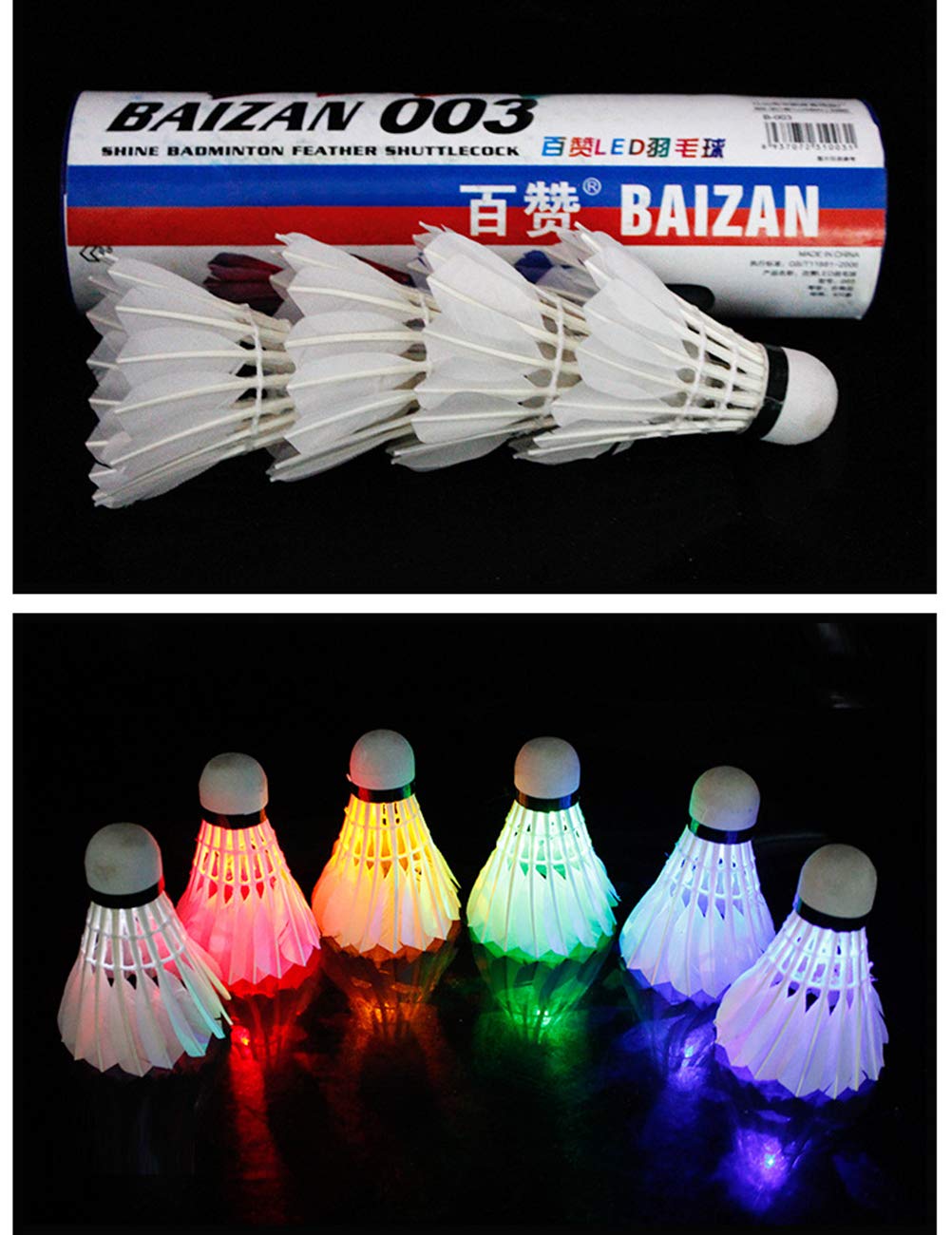 [8 Pack] LED Badminton Set, Shuttlecock Dark Night Glow Birdies Lighting Outdoor Indoor Sport Activities,Colorful