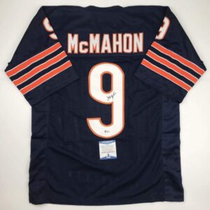 autographed/signed jim mcmahon chicago blue football jersey beckett bas coa