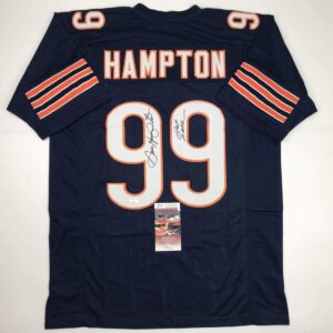 autographed/signed dan hampton hof 2002 chicago blue football jersey jsa coa