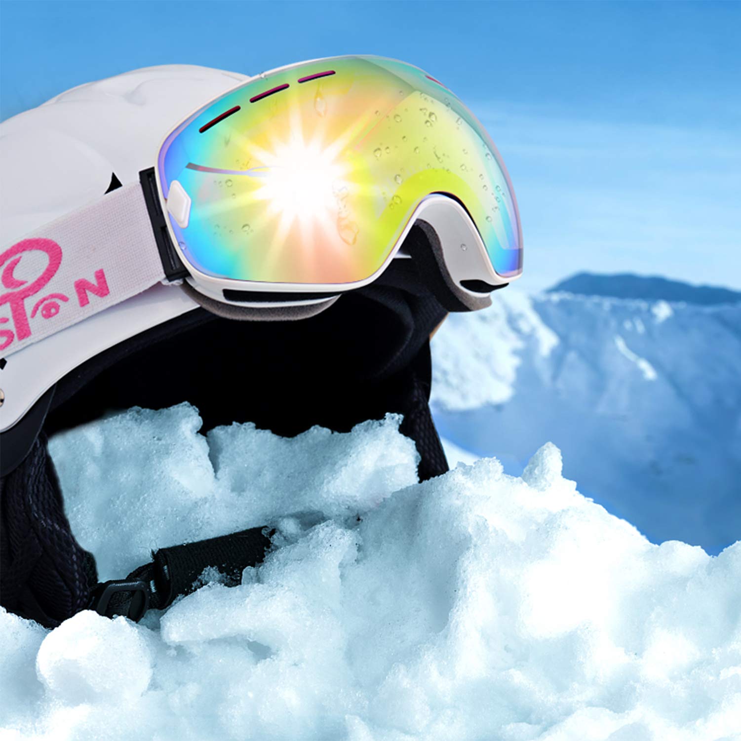 EXP VISION Ski Snowboard Goggles for Man Woman and Younth, OTG Snow Goggle Anti Fog UV400 Protection Winter Outdoor Sports Goggle-Pink