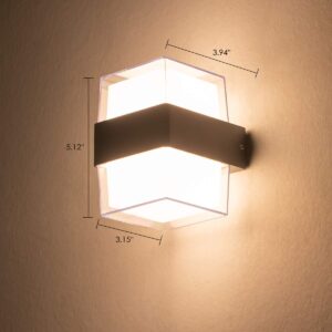 LED Outdoor Wall Lamp, Modern Up and Down Wall Sconce Light Fixtures Mini, GORGAN 14W 3000k Waterproof Acrylic Wall Light Suitable for Garages, Courtyards, Aisle, Gardens, Foyer, Warm White(Rectangle)