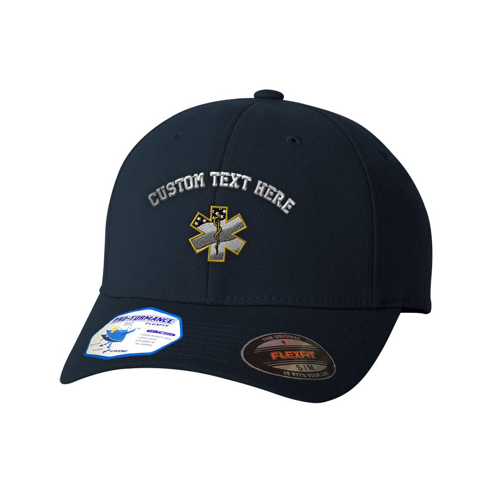 Custom Flexfit Hats for Men & Women Paramedic EMT Embroidery Polyester Dad Hat Baseball Cap Dark Navy Personalized Text Here Small Medium