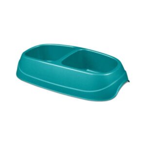 sterilite large double pet dish, plastic bowl holds food and water for dogs and cats, dishwasher safe, teal, 6-pack