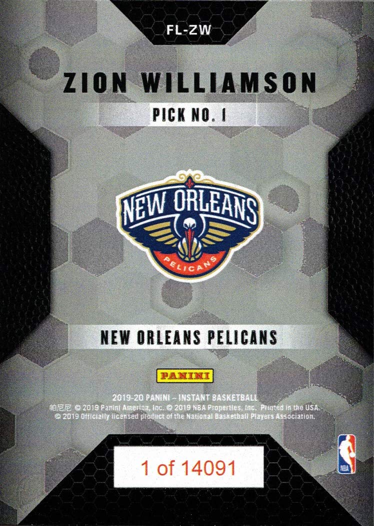 2019-20 Panini Instant Basketball #FL-ZW Zion Williamson Rookie Card New Orleans Pelicans